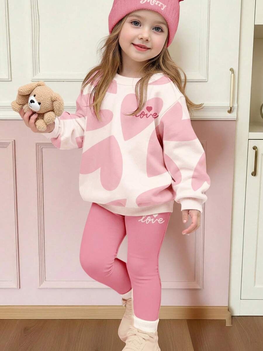 Cute Pink Set, Adorable Young Girl Abstract Geometric Heart Print ...