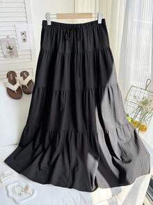 Comfortcana Plus Size Casual Loose Elasticated Waist Ruffle Hem A-Line ...