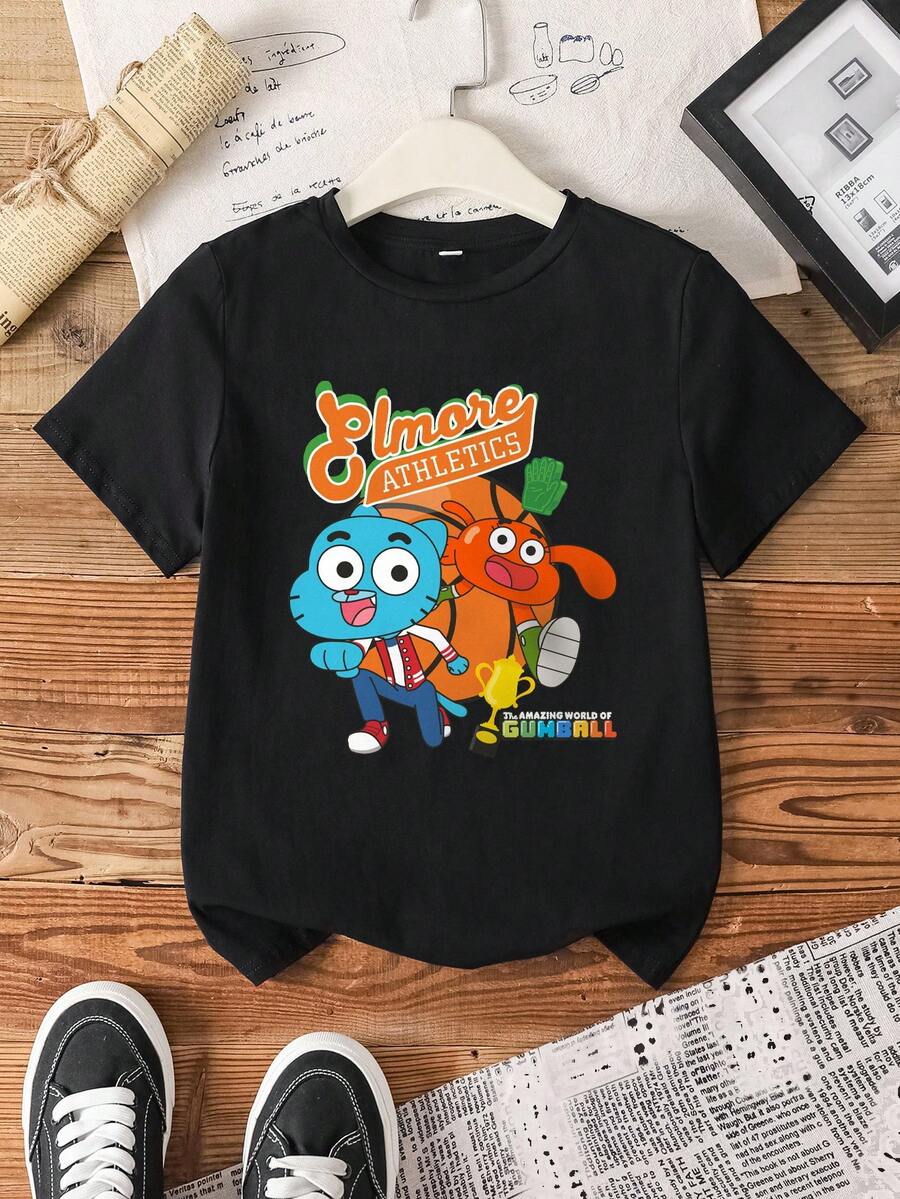 GUMBALL X SHEIN Tween Boy Casual Cartoon Graphic Short Sleeve T-Shirt ...