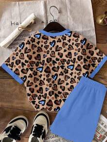 Vintage Pink Heart Leopard Floral Cartoon Pattern, Teen Girl Casual ...