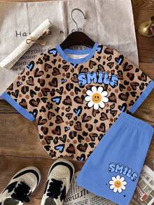 Vintage Pink Heart Leopard Floral Cartoon Pattern, Teen Girl Casual ...