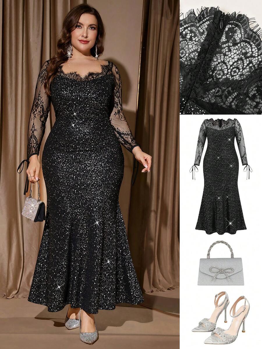 Ellevyn Vestido Elegante de Bainha de Cauda de Sereia com Renda ...