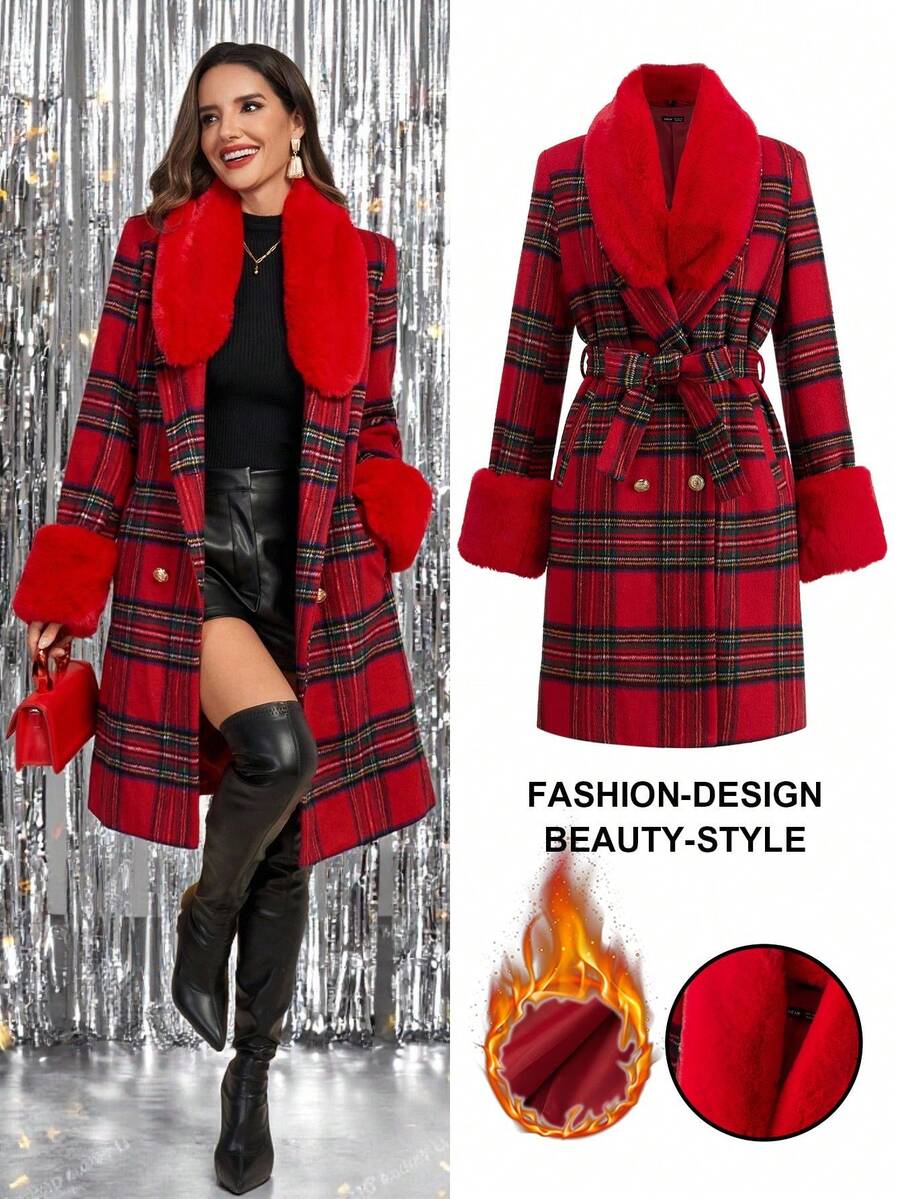 Ellevyn Cappotto in lana da donna rosso a quadri, elegante e adatto per ...