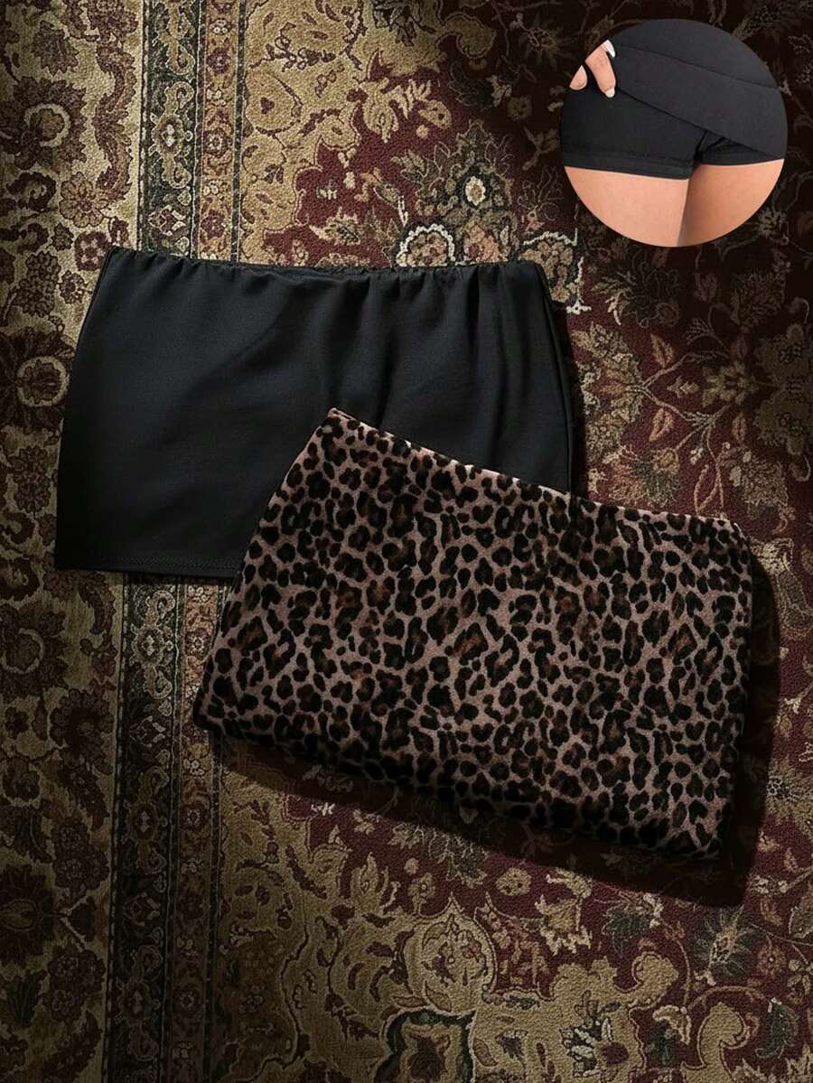Attitoon 2pcs Minimalist Sexy Versatile Two-Tone Leopard Print Retro ...