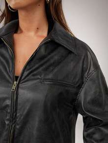 SHEIN BAE BAE Women Vintage Fashion Drop Shoulder Loose Zipper Jacket ...