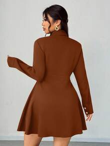Elenzga Plus Size Women's Elegant Waist Cinched Long Sleeve Shirt Dress ...