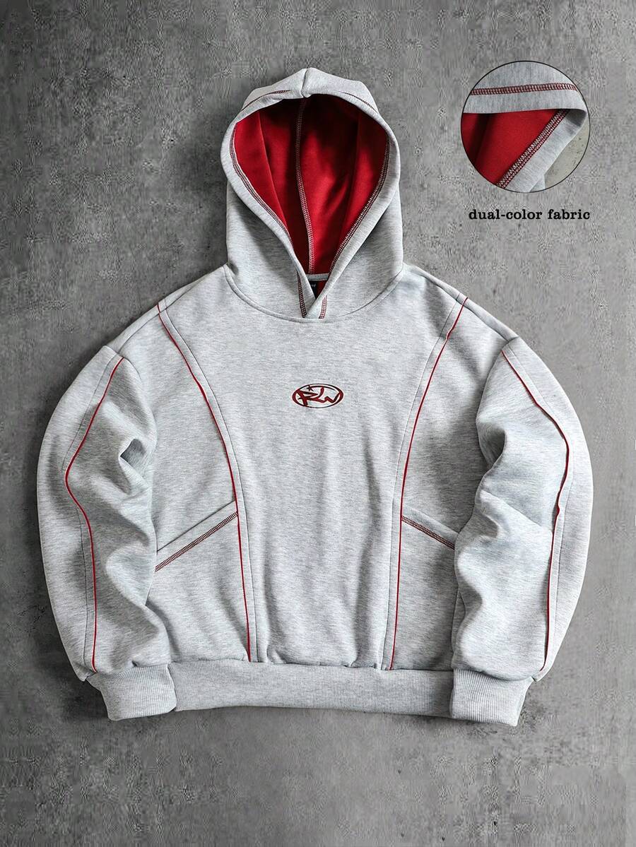 ROMWE MEN Men's Patchwork Contrast Color Hoodie, Retro Street Style ...