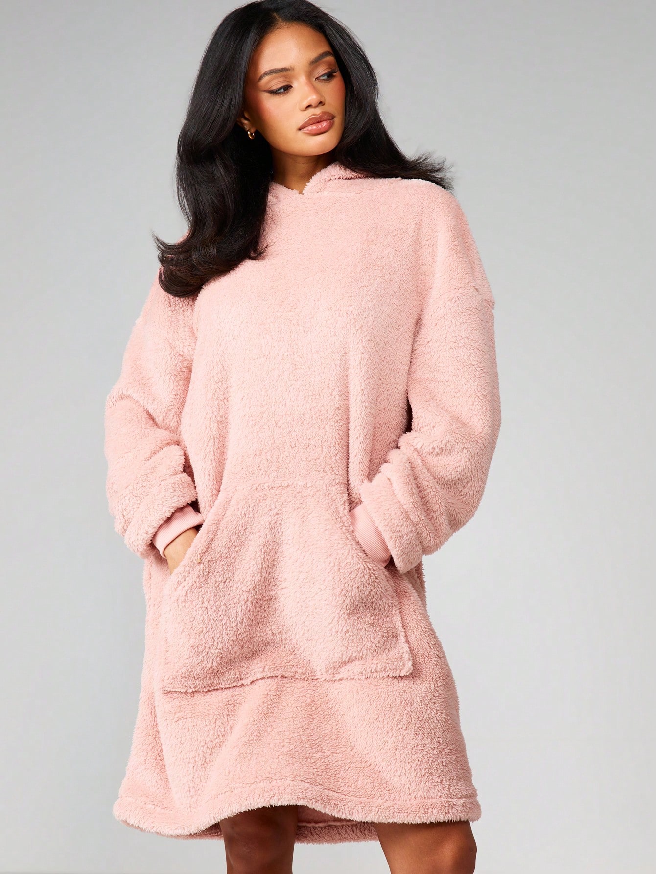 MISSGUIDED Oversized Hoodie Robe With Fleece Texture｜MISSGUIDED