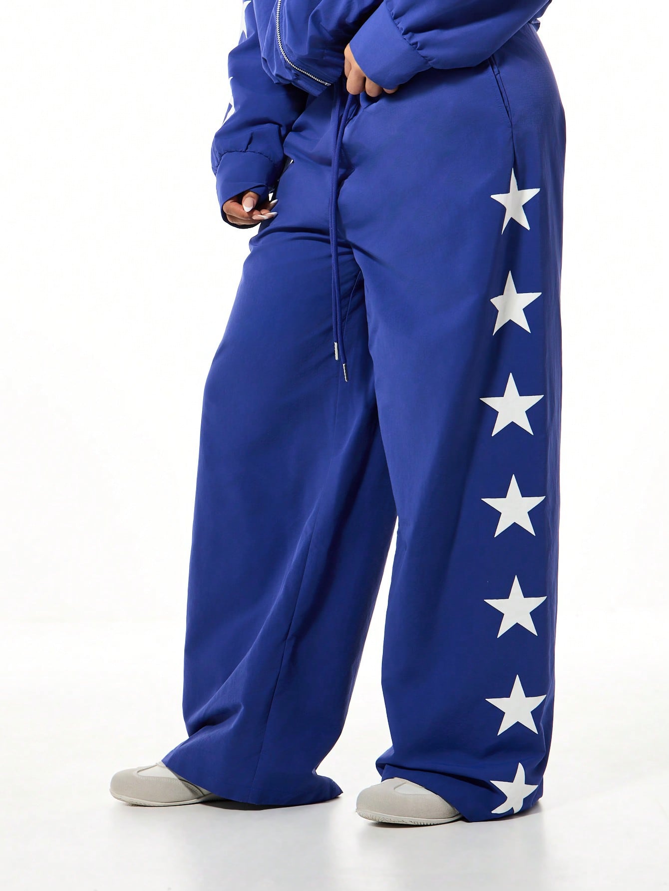 SUMWON WOMEN Wide Leg Track Pants With White Star Print Side Panel ...