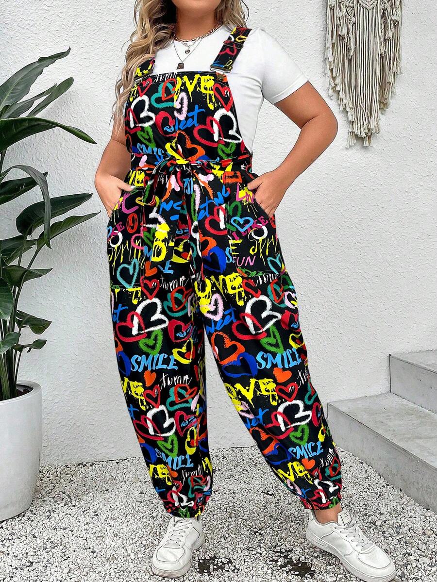 EMERY ROSE Macacão Feminino Plus Size Fofo, Casual, Doce, Bordado com ...