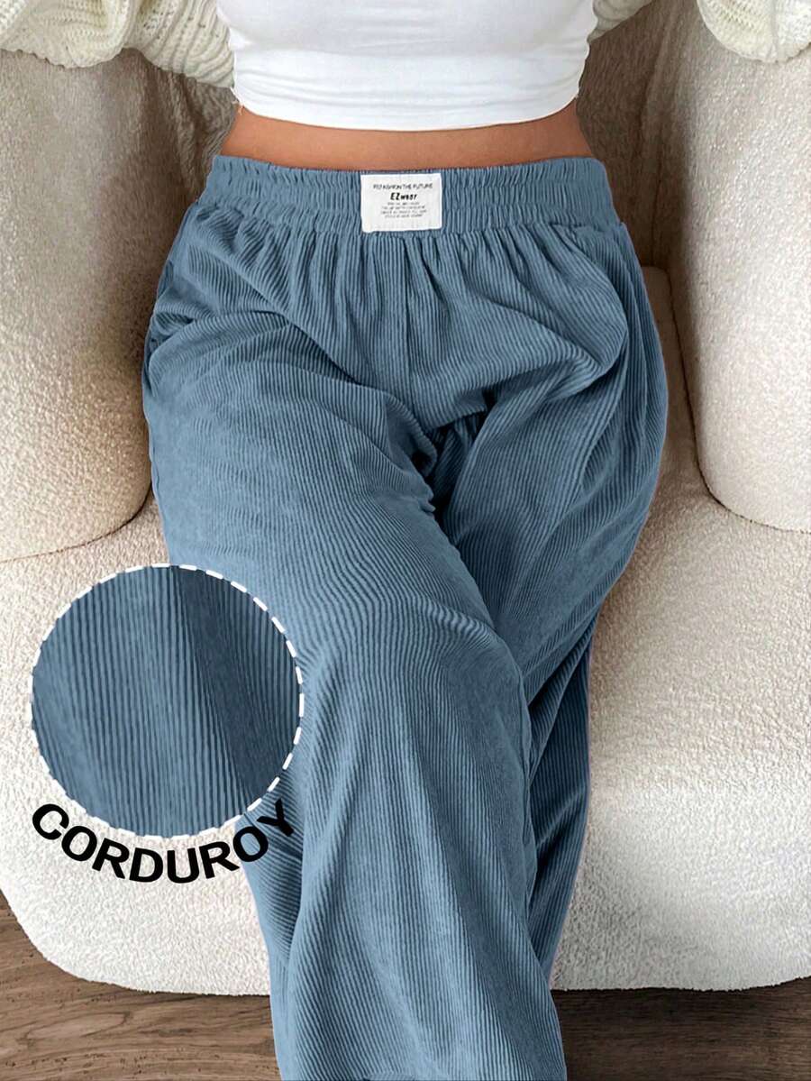 SHEIN EZwear Plus Size Women's High Waist Loose Flare Pants, Blue ...