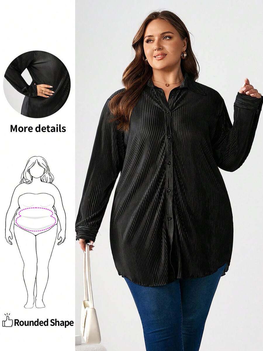 Enliva Große Größen Satin Plissee Textur Lose Hemdkleid, Herbst ...