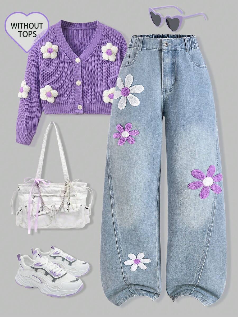 SHEIN ChillGRL Straight-Leg Jeans For Teen Girls, Vintage Sweet Casual ...