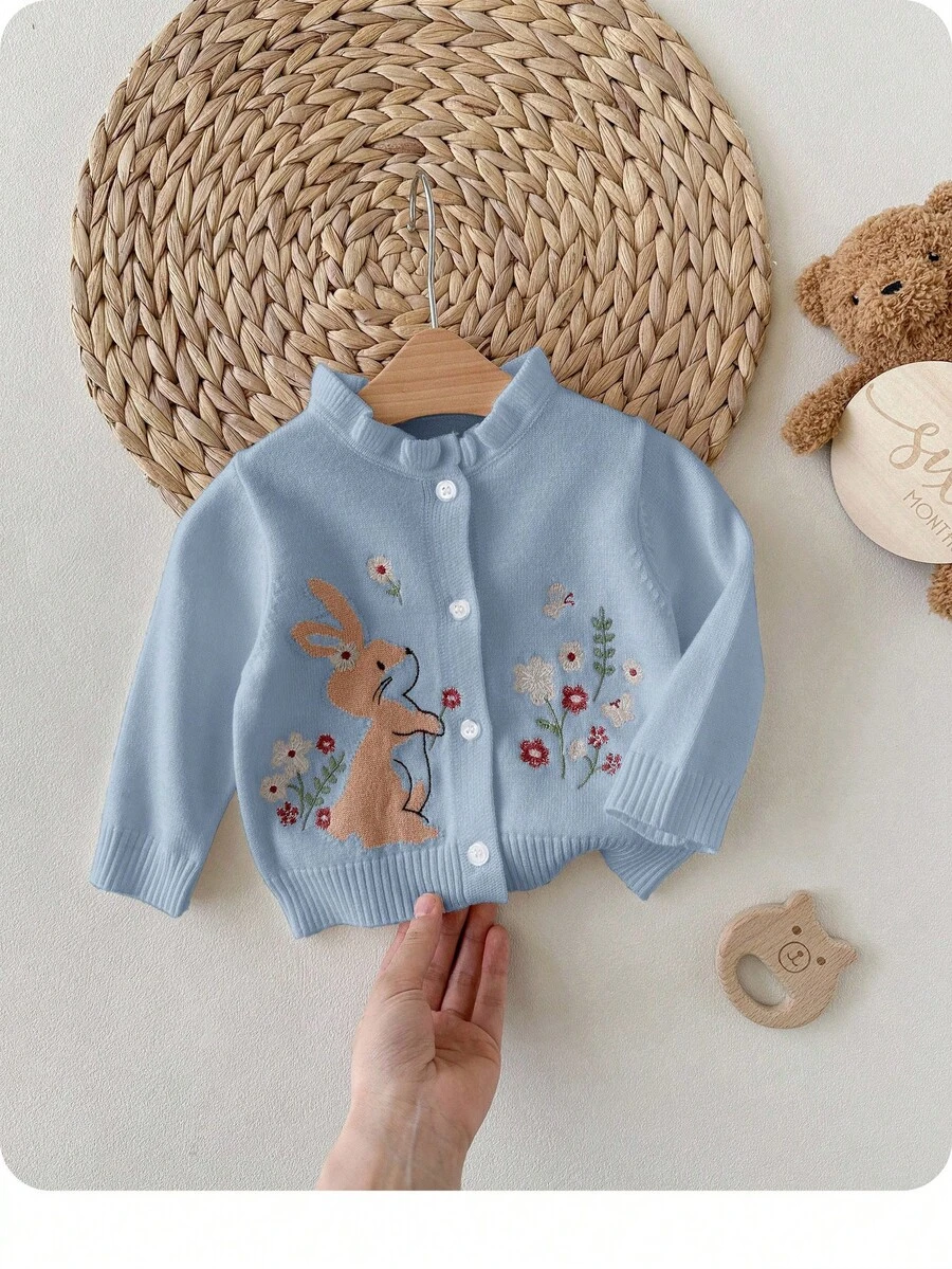 SHEIN Newborn Baby Girl Cute & Sweet Embroidered Button Sweater | SHEIN USA