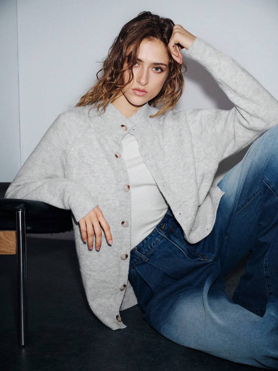 Lumivelle Lässige Oversized Strickjacke mit Rollkragen, Herbst/Winter ...