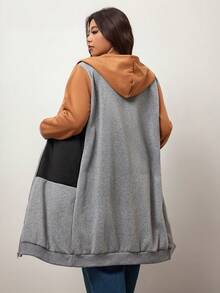 Enliva Große Größe Kapuzenpullover mit Reißverschluss Farbblock ...