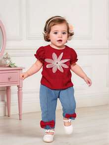 SHEIN Baby Girls' Summer Korean Style Cute Contrast Color Big Bow ...