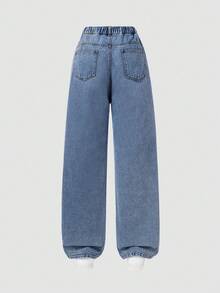 SHEIN ChillGRL Denim de Perna Larga Bordados Desgastados para Meninas ...