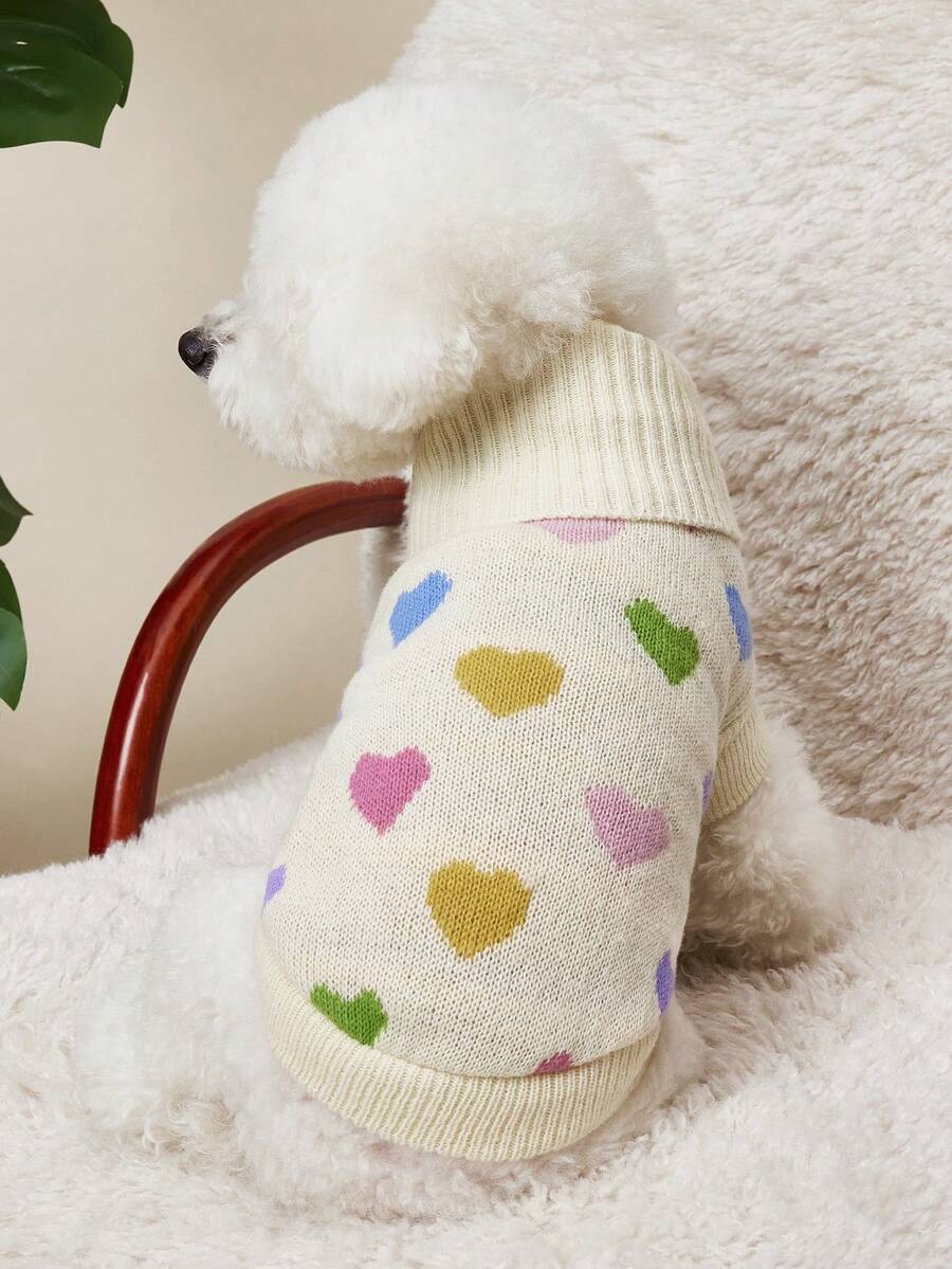 PETSIN 1pc Colorful Love Printed Beige Pet Sweater Valentine's Day ...