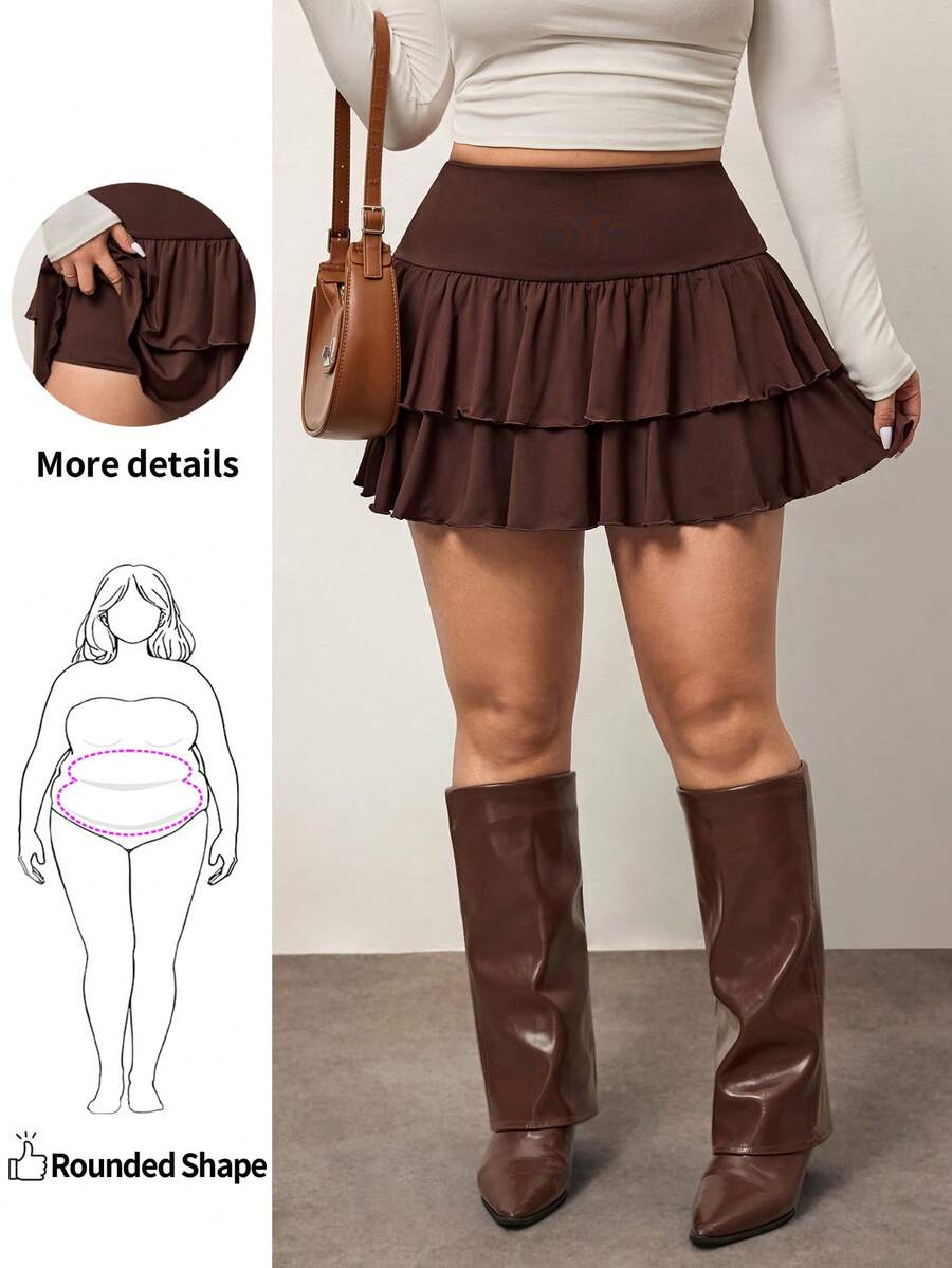 Enliva Falda corta en forma de A de color marrón chocolate talla grande ...