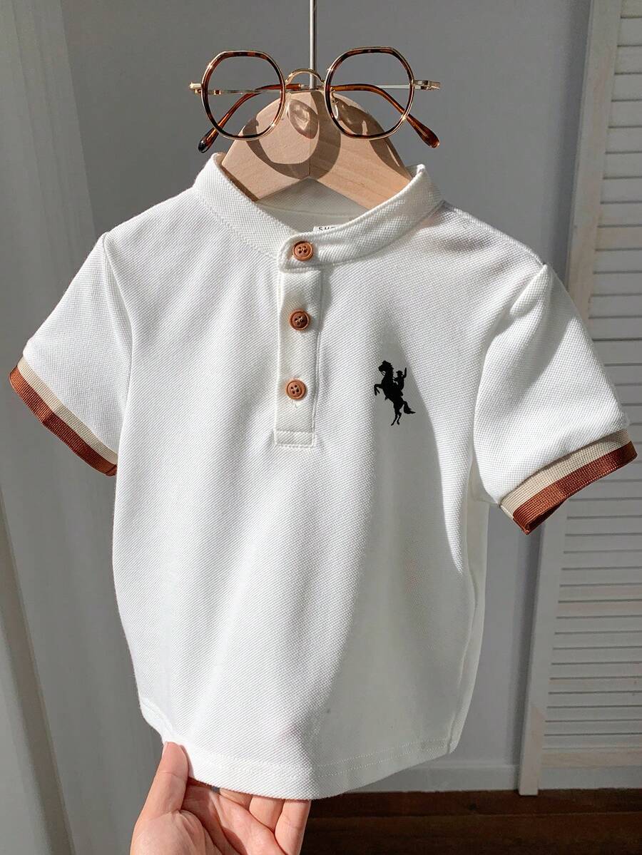 SHEIN Baby Boy Cute Casual Striped Ribbon Decor Short Sleeve Stand ...