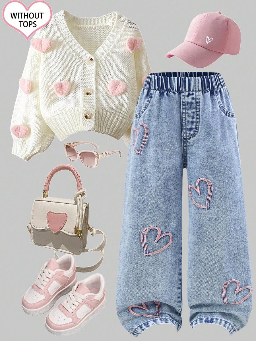 SHEIN Young Girls Casual Cute Denim Jeans, Vintage Light Blue Washed ...