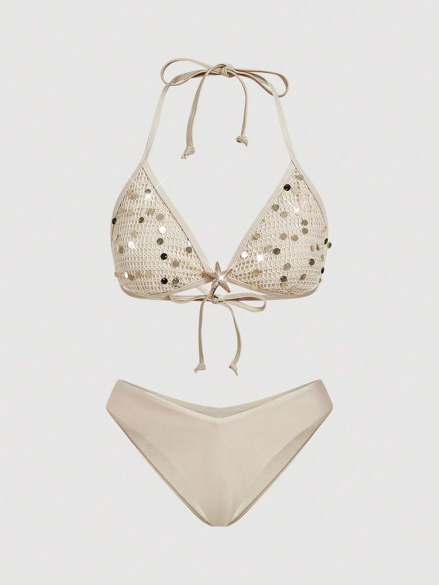 SHEIN MOD Conjunto de Maiô com Decoro de Lantejoulas e Amarração no ...