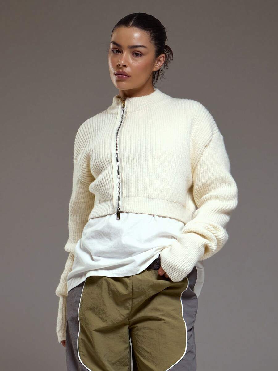 MUSERA Asymmetrischer, dicker Doppelreißverschluss, gerippter, kurzer ...