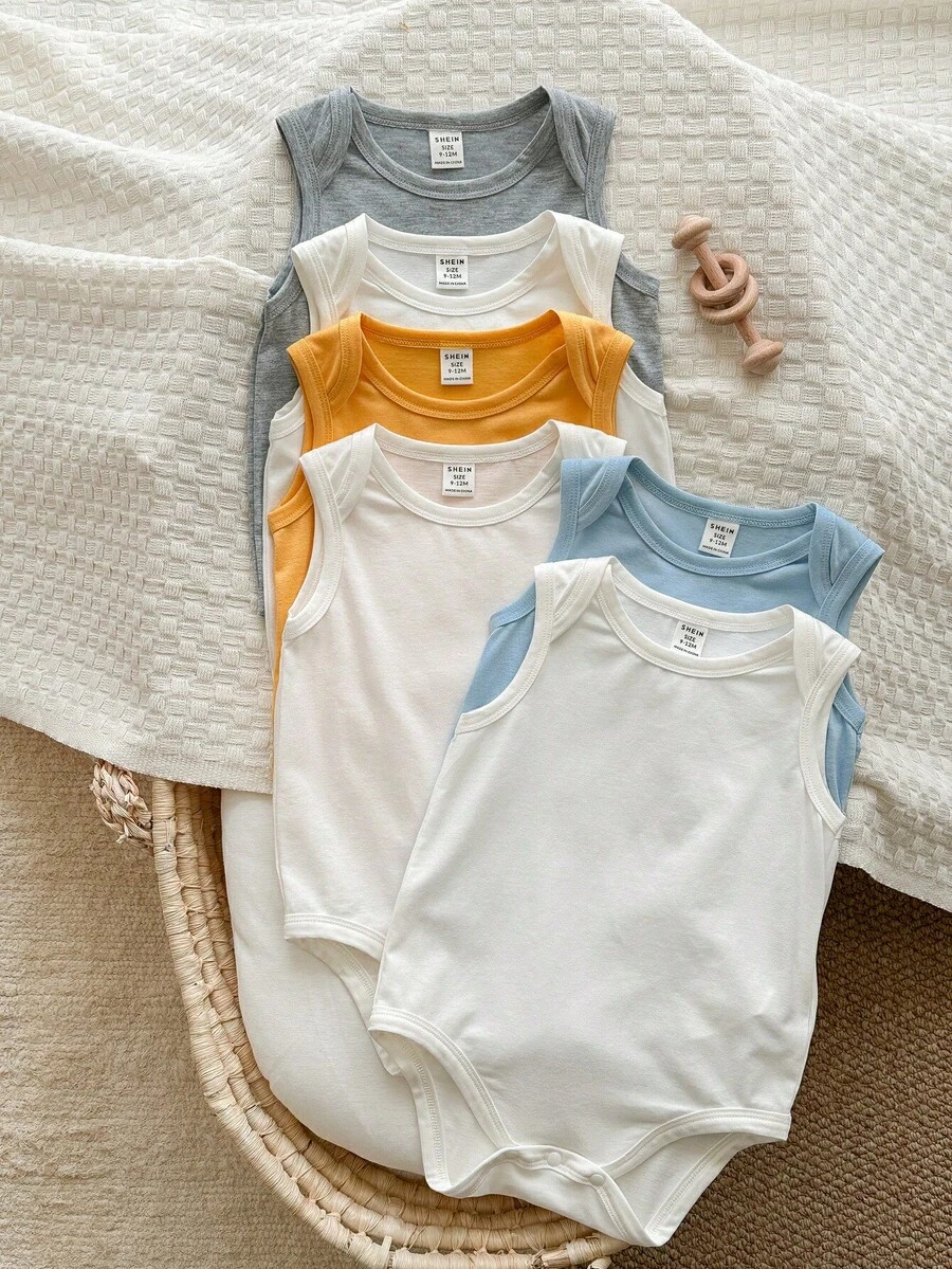 SHEIN 6pcs/Set Newborn Unisex Baby Solid Color Knitted Sleeveless ...