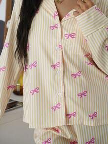 SAYEHFBABY Bow Striped Long Sleeve Top & Pants Women Pajama Set Holiday ...