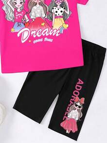 Sparklyn Tween Girl 2pcs/Set Summer Casual Letter & Cartoon Print Short ...