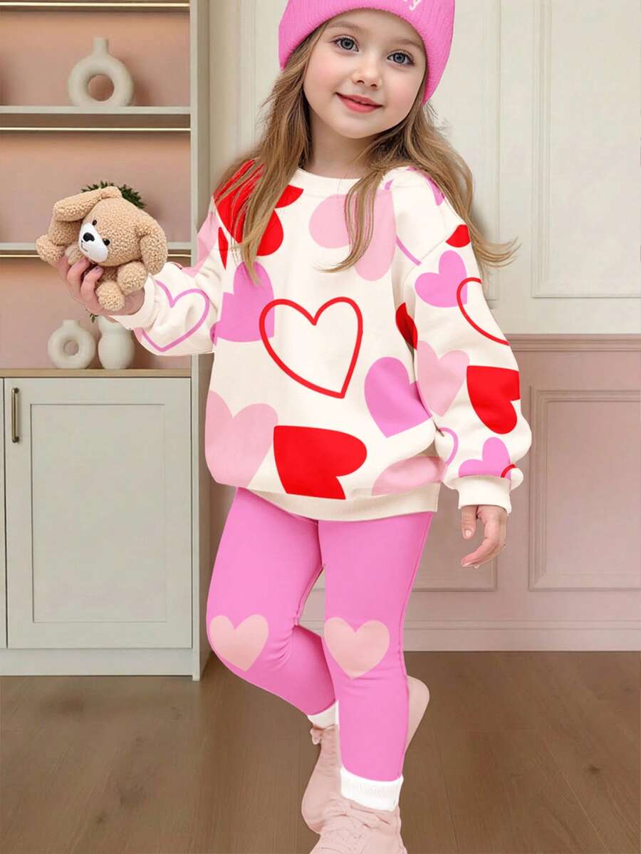 SHEIN Cream White & Bright Pink, Cute Minimalist Pink Heart Pattern ...