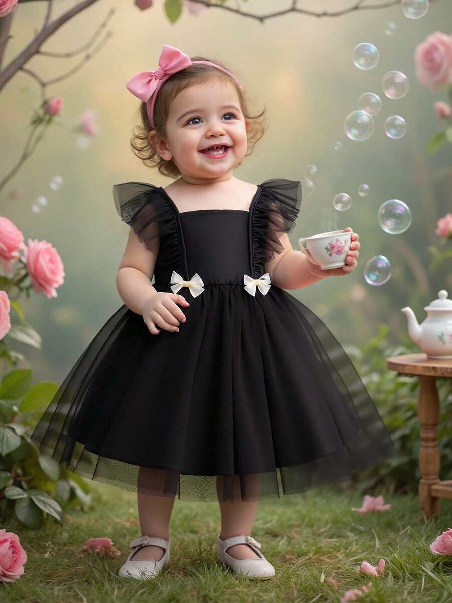 SHEIN Baby Girls' Summer Korean Style Fitted Cute Pink Woven Patchwork ...