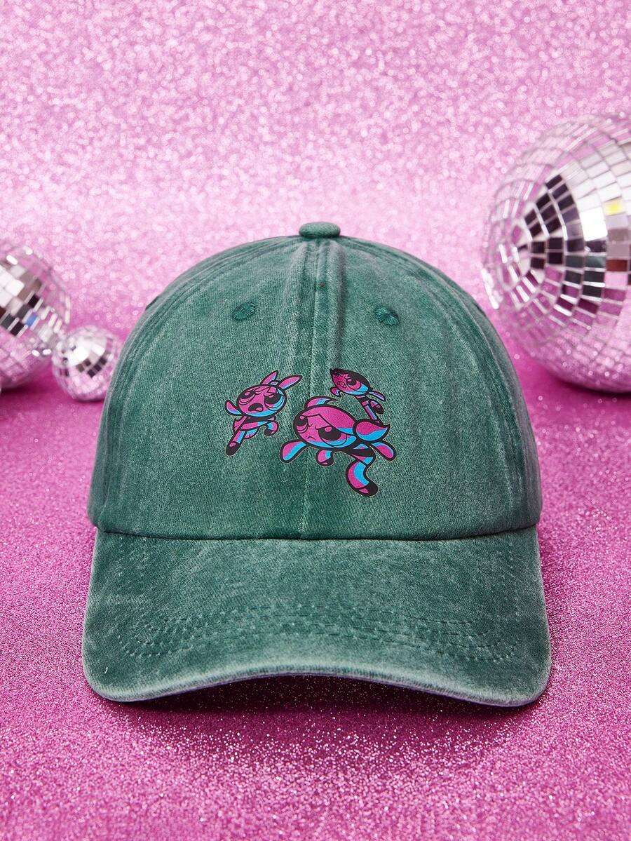 THE POWERPUFF GIRLS X SHEIN Adjustable Washed Cartoon Embroidered ...