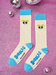 THE POWERPUFF GIRLS X SHEIN 1 Pair Women Cartoon & Letter Graphic Blue ...