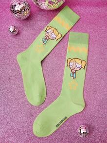 THE POWERPUFF GIRLS X SHEIN 1 Pair Women Cartoon & Letter Graphic Blue ...