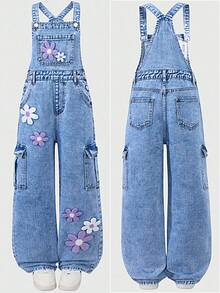 SHEIN ChillGRL Tween Girls' Retro Distressed Denim Bib Overalls And ...