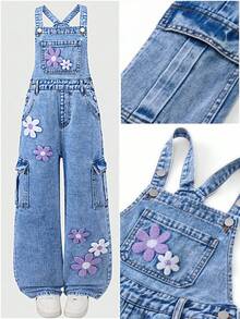 SHEIN ChillGRL Tween Girls' Retro Distressed Denim Bib Overalls And ...