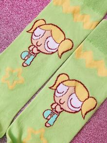 THE POWERPUFF GIRLS X SHEIN 1 Pair Women Cartoon & Letter Graphic Blue ...