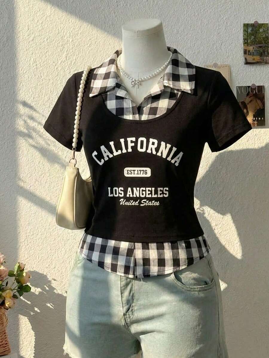 Girls & Teens Personalized Letter Print T-Shirt, Energetic Design ...