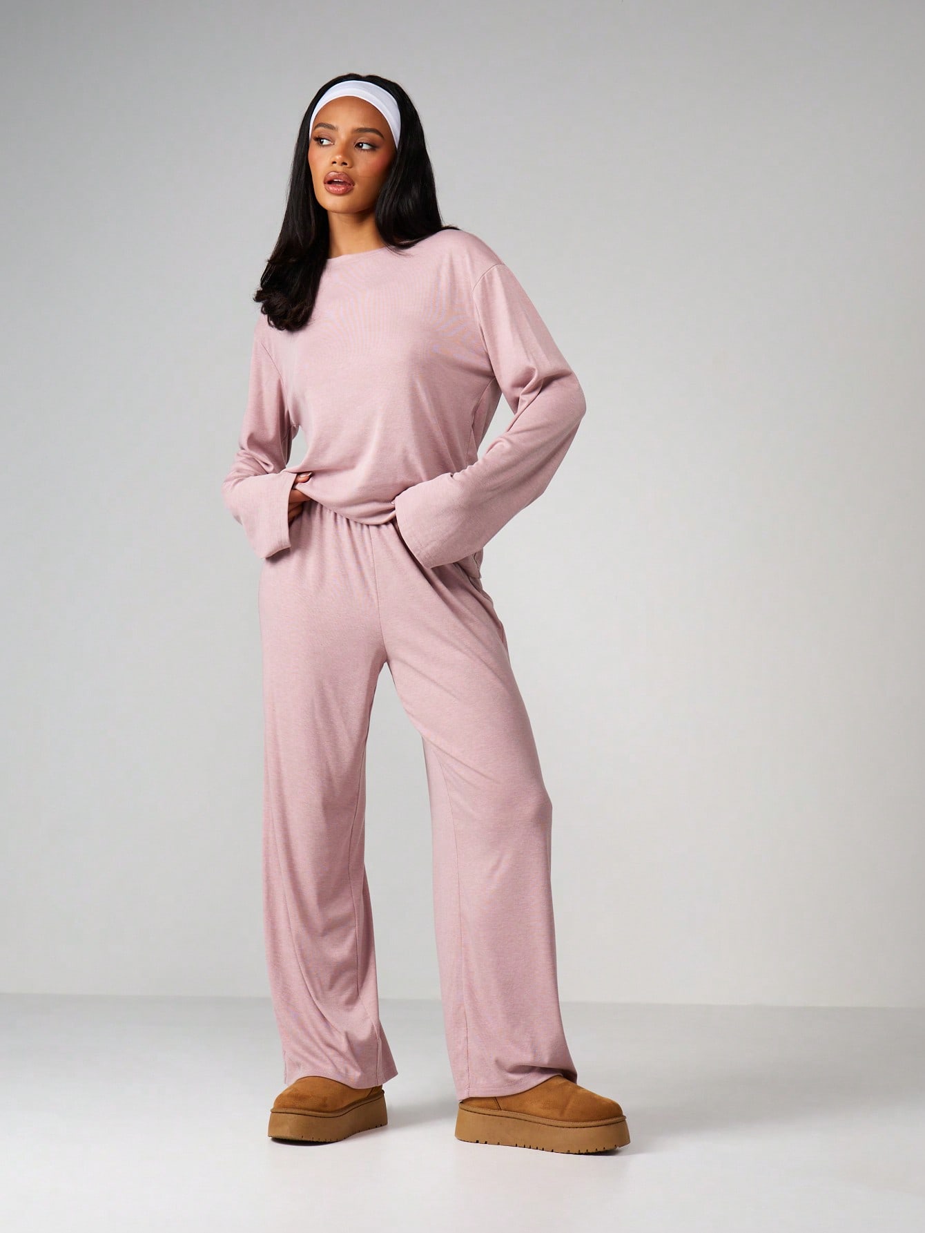 MISSGUIDED Long Sleeve Top With Wide Leg Pants Set｜MISSGUIDED