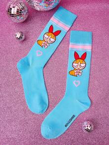 THE POWERPUFF GIRLS X SHEIN 1 Pair Women Cartoon & Letter Graphic Blue ...