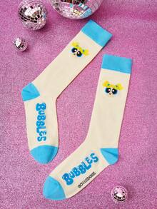 THE POWERPUFF GIRLS X SHEIN 1 Pair Women Cartoon & Letter Graphic Blue ...