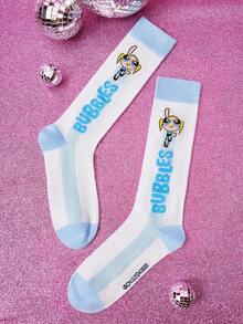 THE POWERPUFF GIRLS X SHEIN 1 Pair Women Cartoon & Letter Graphic Blue ...