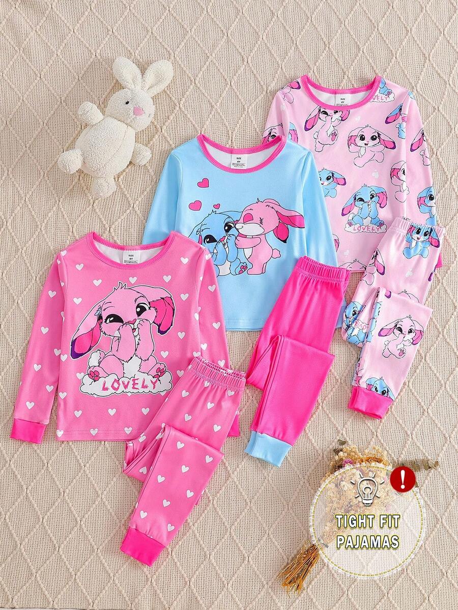 Genkimix Kids 6pcs/3sets Girls Pajamas, Cute Rabbit Print, Fuchsia ...