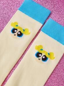 THE POWERPUFF GIRLS X SHEIN 1 Pair Women Cartoon & Letter Graphic Blue ...