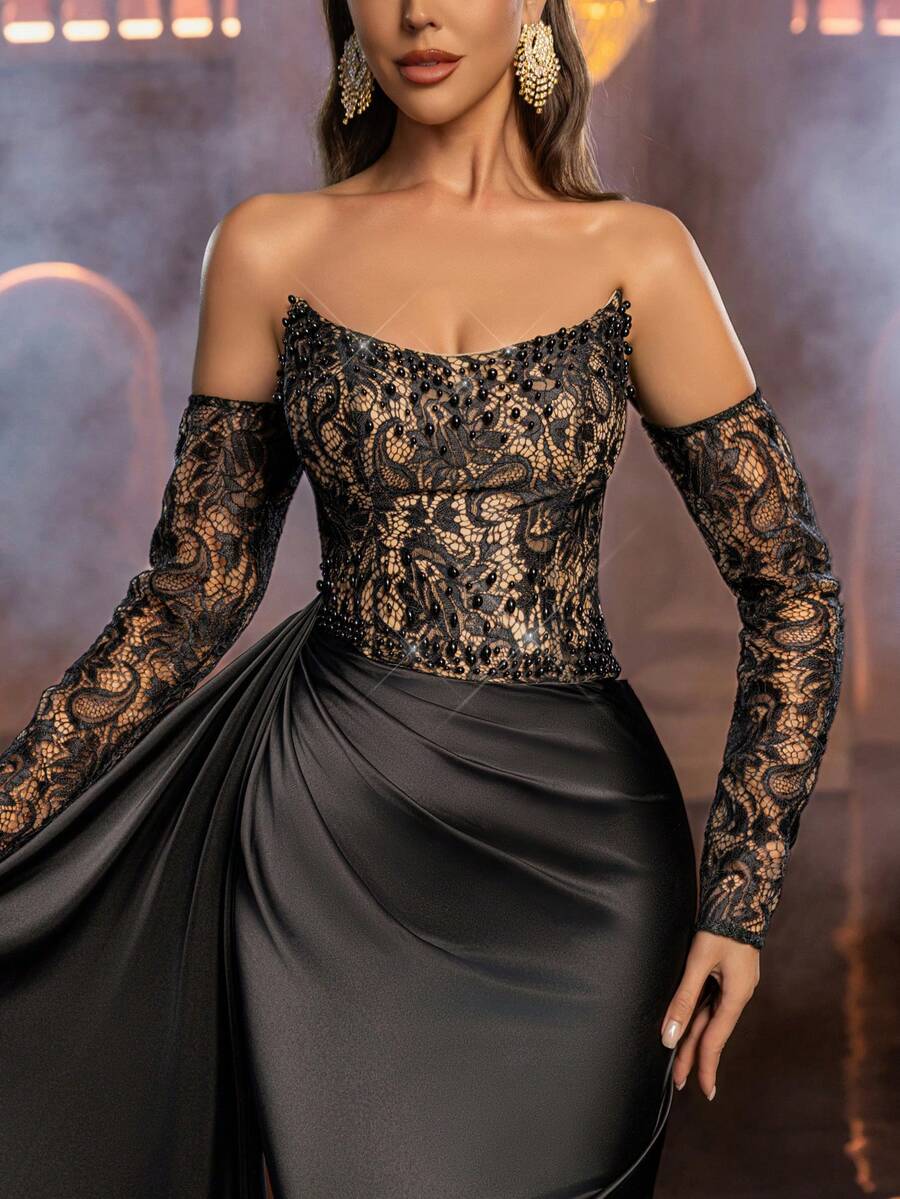 Glamrae Elegant Luxury Romantic French Embroidered Lace Off-Shoulder ...