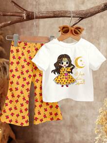 SHEIN Conjunto de 2 peças com Top de Manga Curta Gola Careca e Calça ...