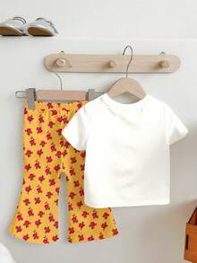 SHEIN Conjunto de 2 peças com Top de Manga Curta Gola Careca e Calça ...