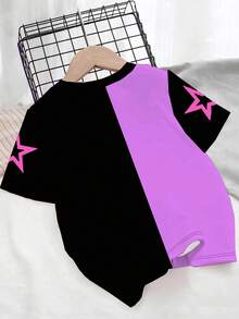 SHEIN 1pc Cute Girl Print Pink Black Loose Fit Short Sleeve Top For ...